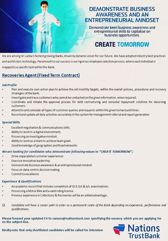 RECOVERY OFFICER-NATIONS TRUST BANK 2021 - Ceylon Vacancy