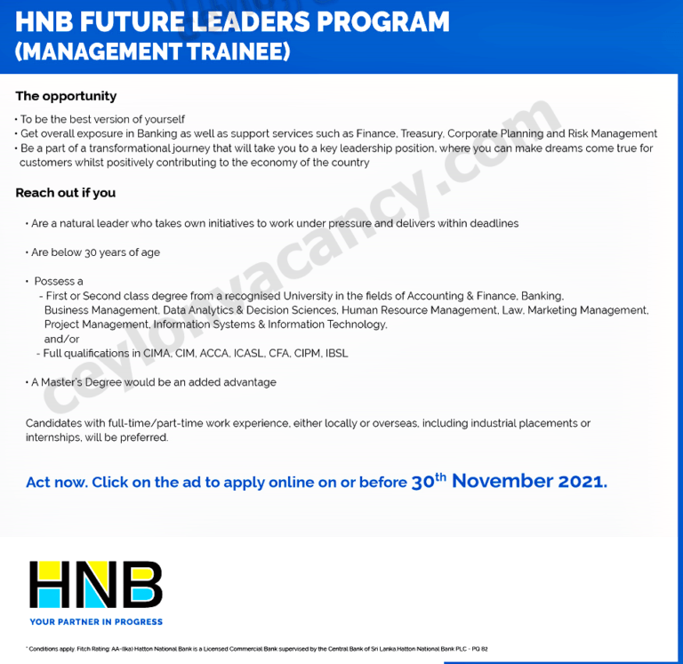 HNB CAREERS 2021-MANAGEMENT TRAINEE TAMIL DETAILS - Ceylon Vacancy