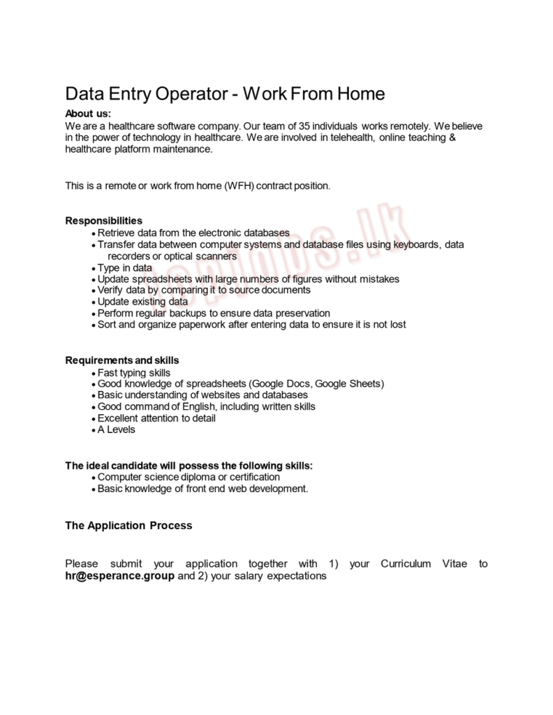 DATA ENTRY OPERATOR-WORK FROM HOME JOB 2023 - Ceylon Vacancy
