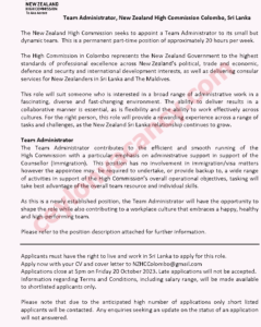 Team Administrator, New Zealand High Commission Colombo, Sri Lanka 2023 ...