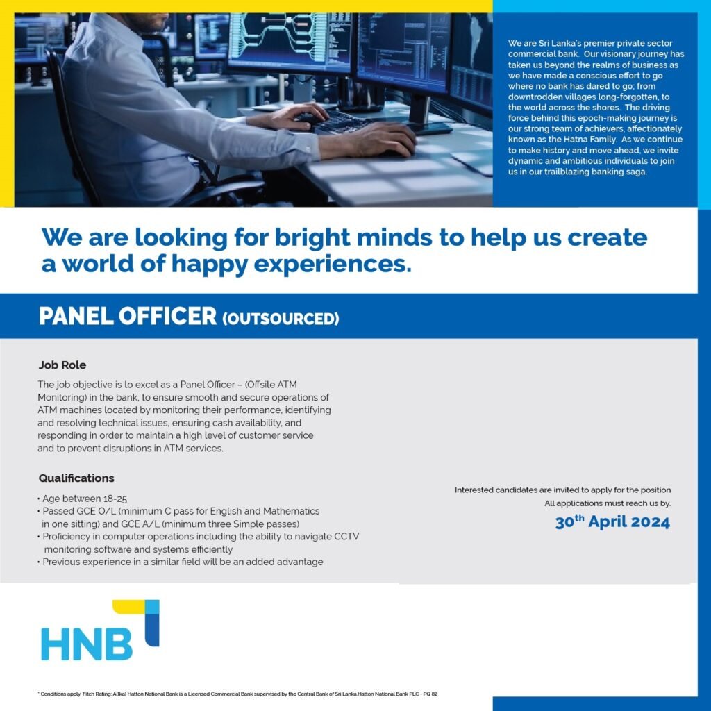 HNB BANK VACANCIES 2024-PANEL OFFICER - Ceylon Vacancy