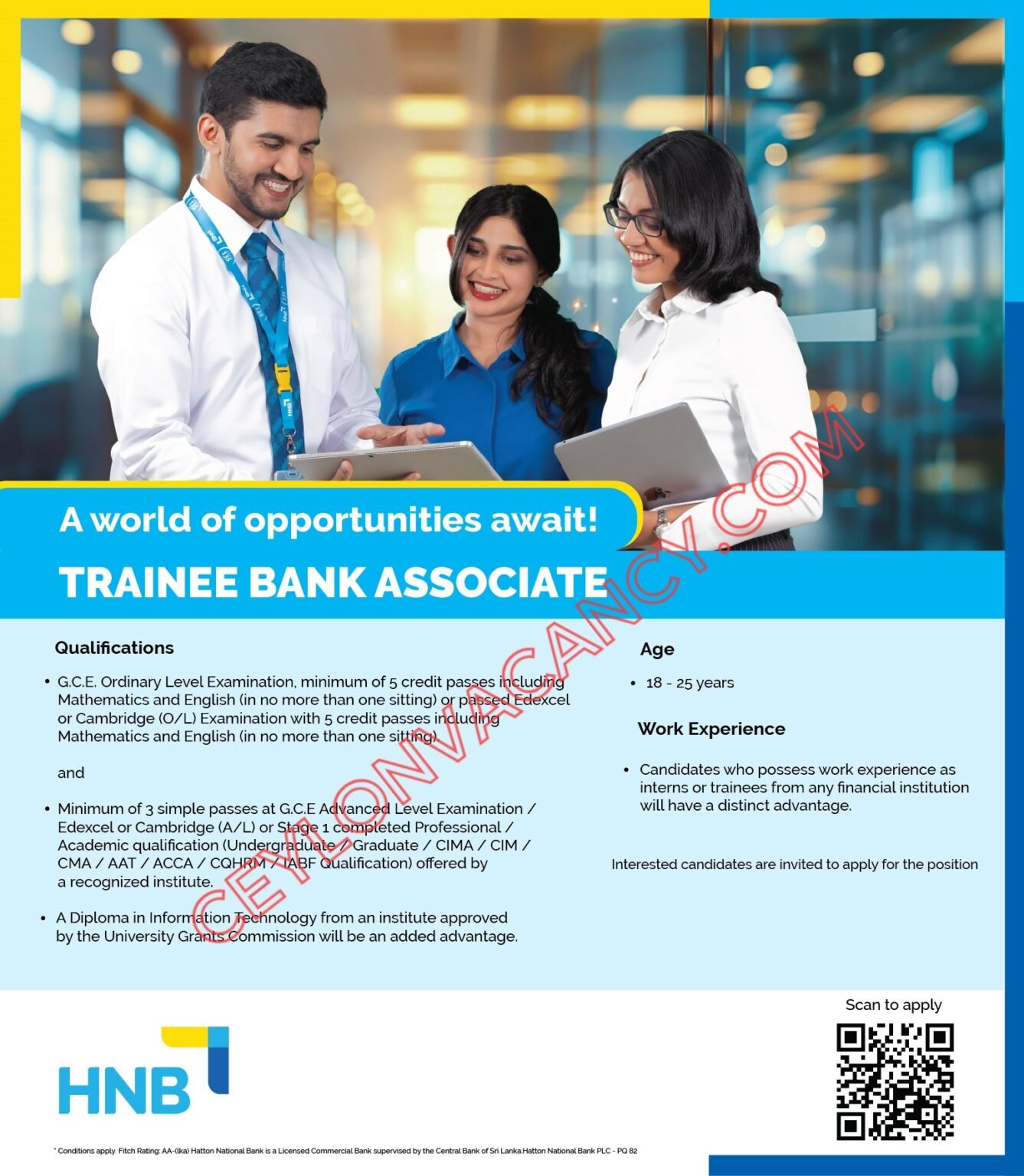 HNB BANK VACANCIES-TRAINEE BANK ASSOCIATE MAY 2025 - Ceylon Vacancy